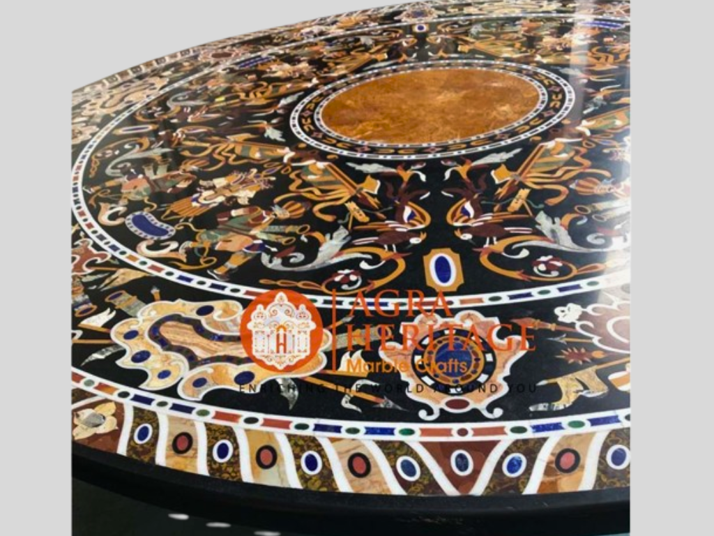 Marble Black Inlay Dining Table Top With 29